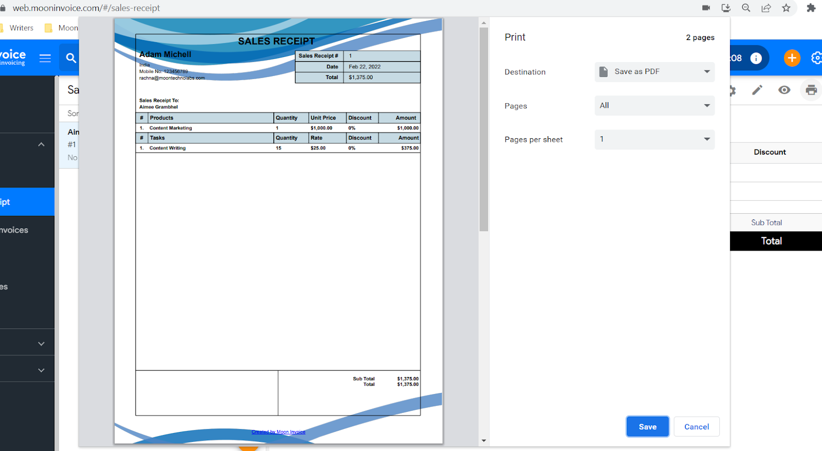 How Can I Print the Sales Receipt? – Moon Invoice - Easy Invoicing