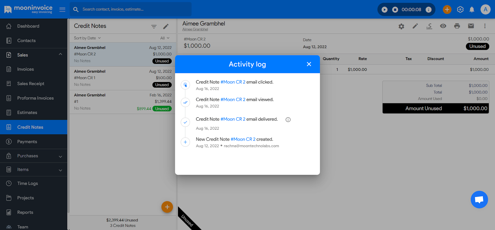 How Can I Track Credit Note Activities? – Moon Invoice - Easy Invoicing