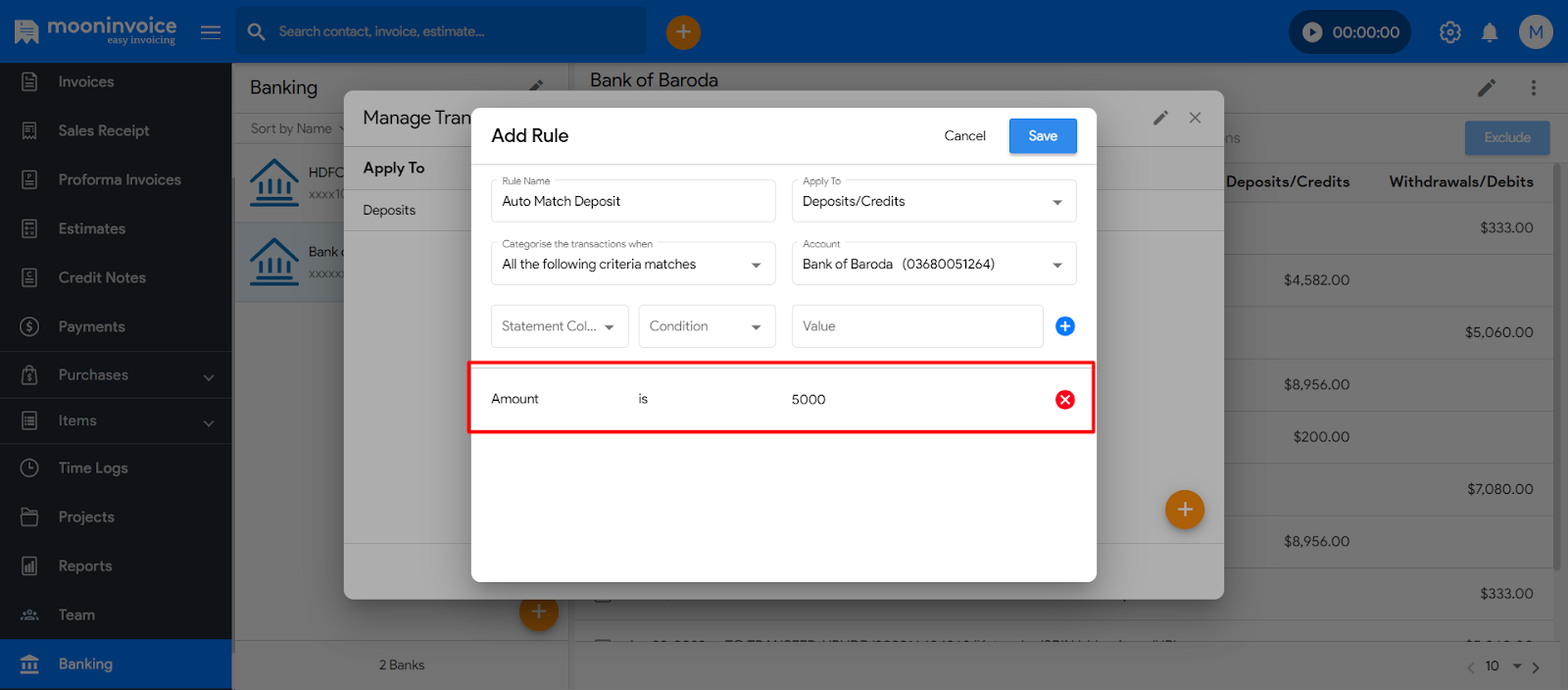 How To Manage Transaction Rules? – Moon Invoice - Easy Invoicing