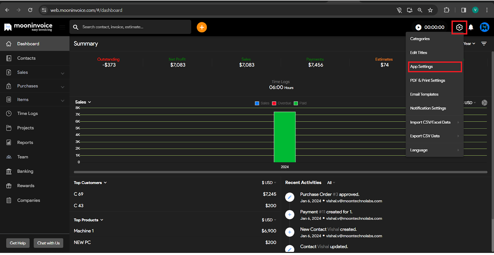 How do i set time zone in Moon Invoice. – Moon Invoice - Easy Invoicing