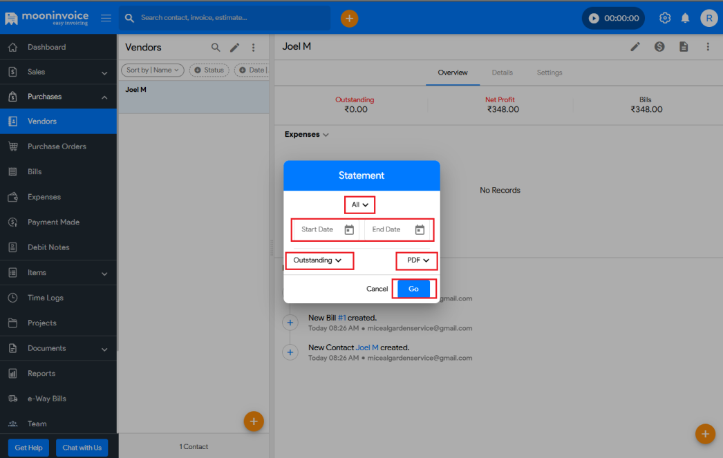 How to generate a PDF of outstanding bills in Moon Invoice? – Moon Invoice - Easy Invoicing