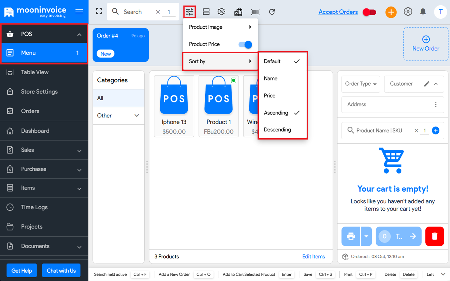 How I can sort the products by name or price in Moon POS – Moon Invoice ...