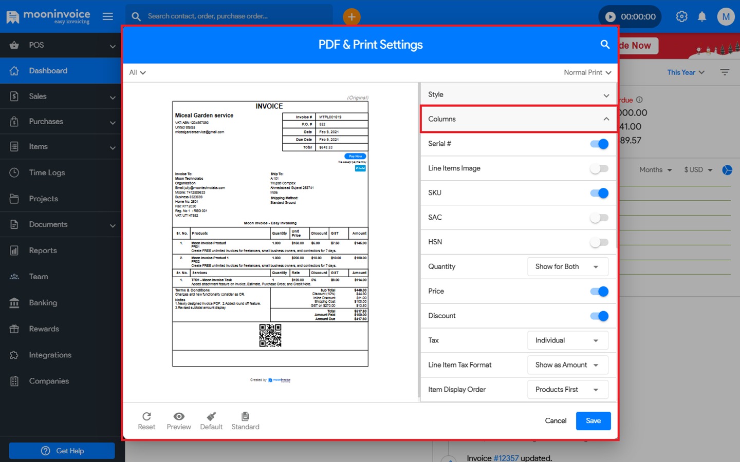 How can I choose different options for Item Display Order in Moon ...